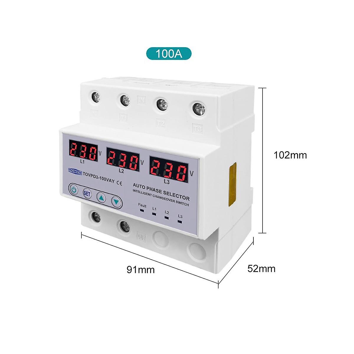 100a 3 Phase 3p+n Rail Phase Selector Voltmeter With Adjustable Over ...