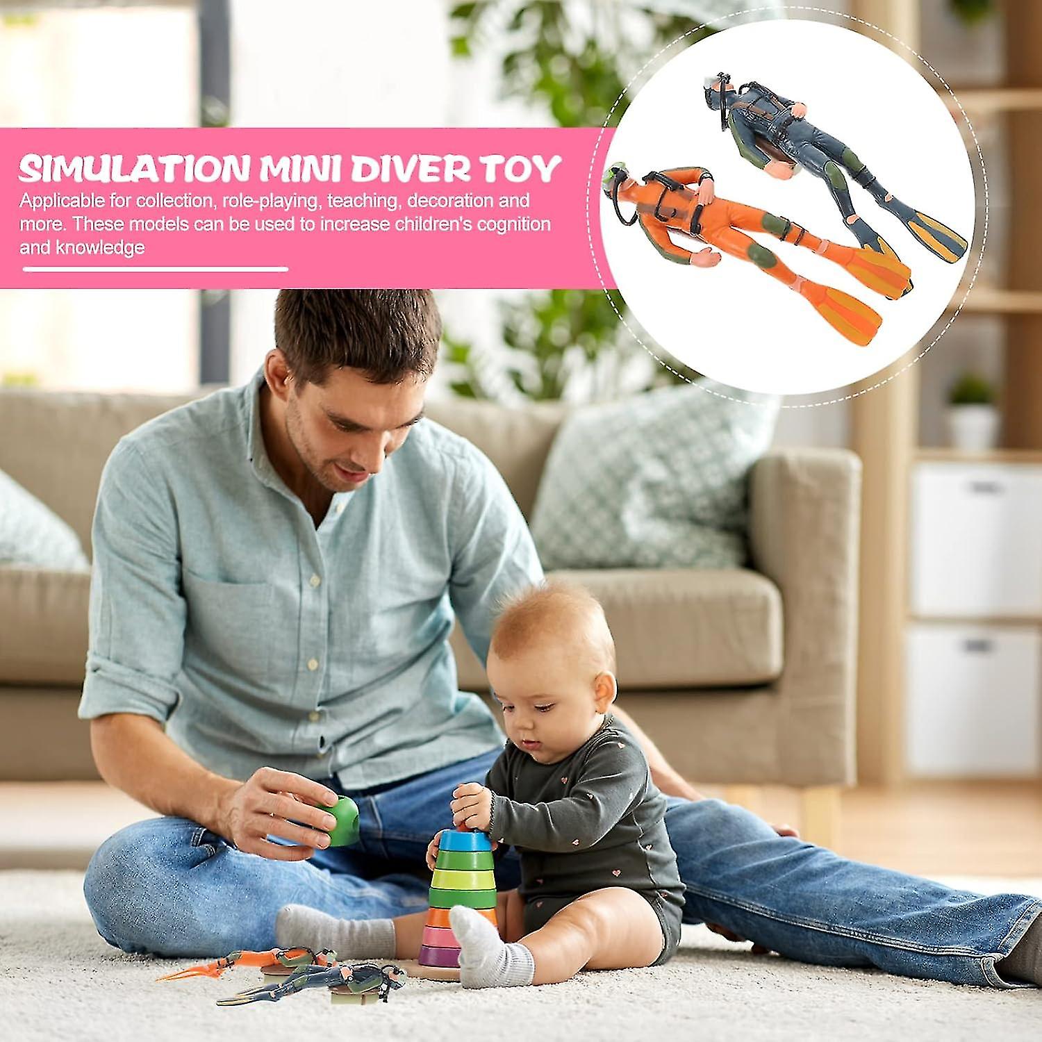 2pcs Mini Diver Figurines Deep Sea Diver Tiny Submarine Figures Fish ...