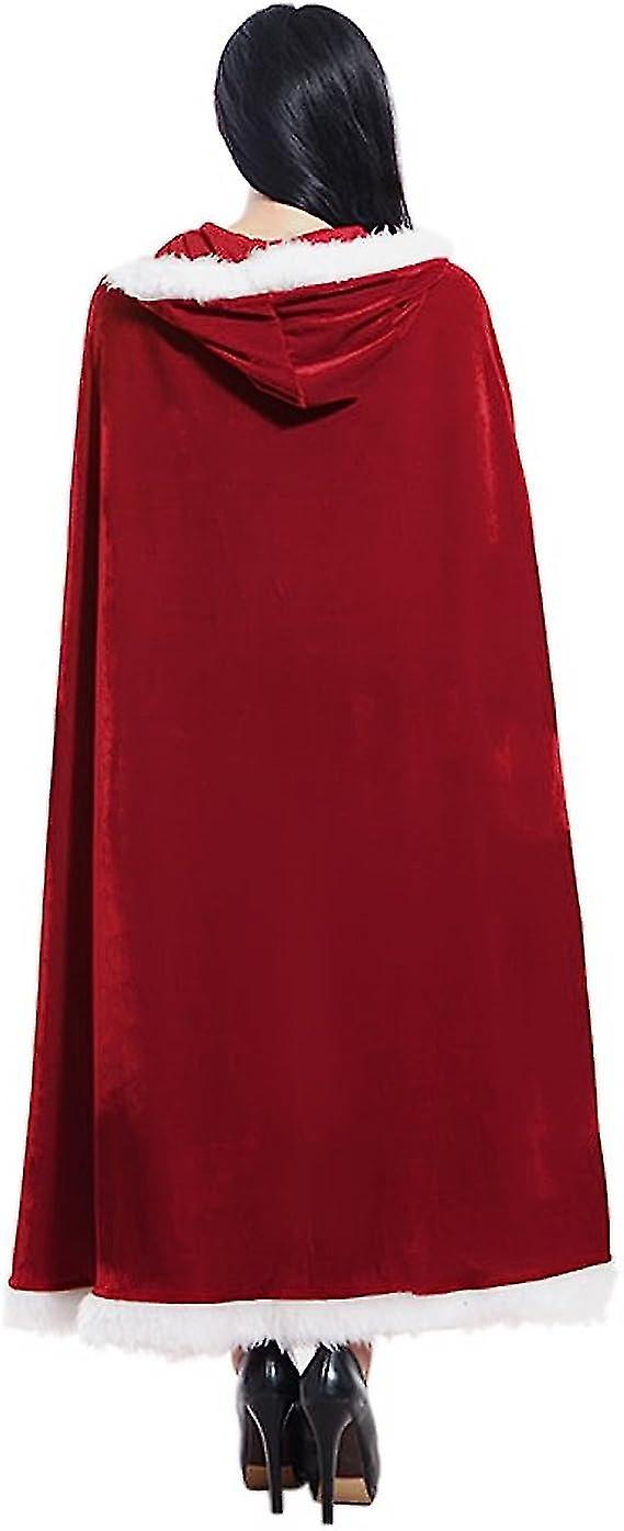 En's Christmas Cloak Velvet Mrs. Santa Claus Hooded Cape Robe Halloween ...