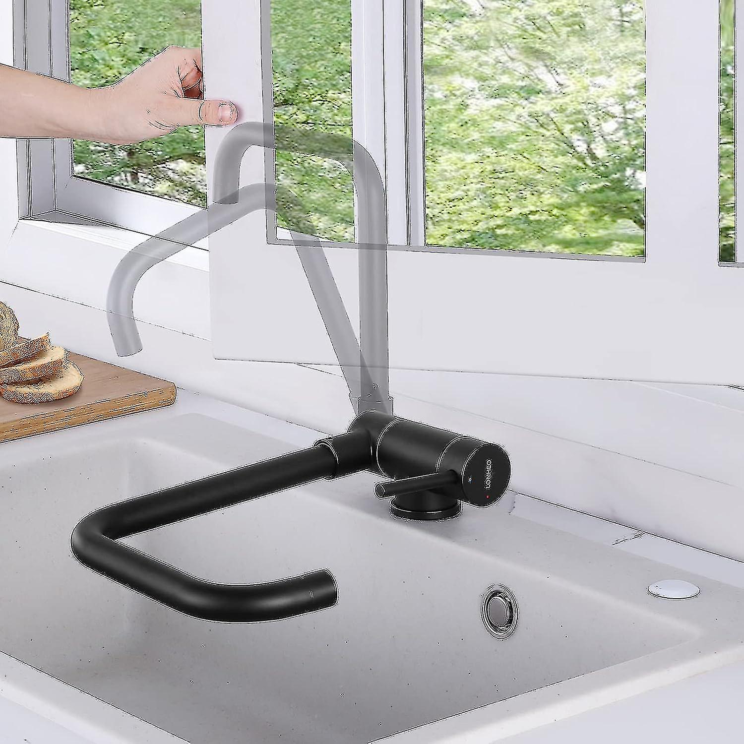 360 Swivel Folding Black Kitchen Faucet, Window Folding Kitchen Mixer ...