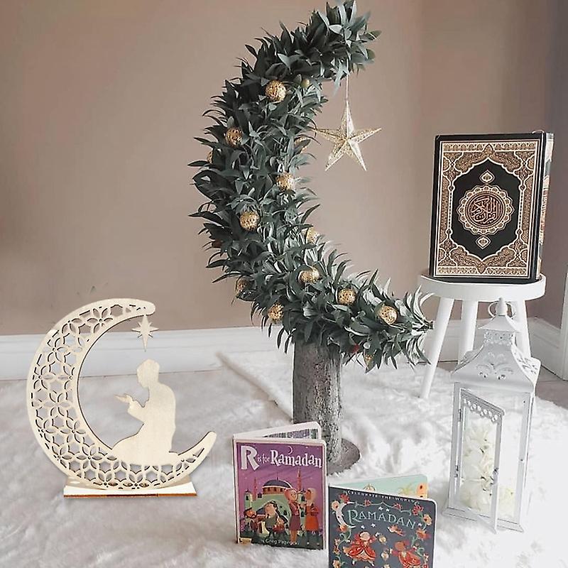 Moon Star Eid Wooden Pendant Eid Mubarak Ramadan Decoration For Home ...