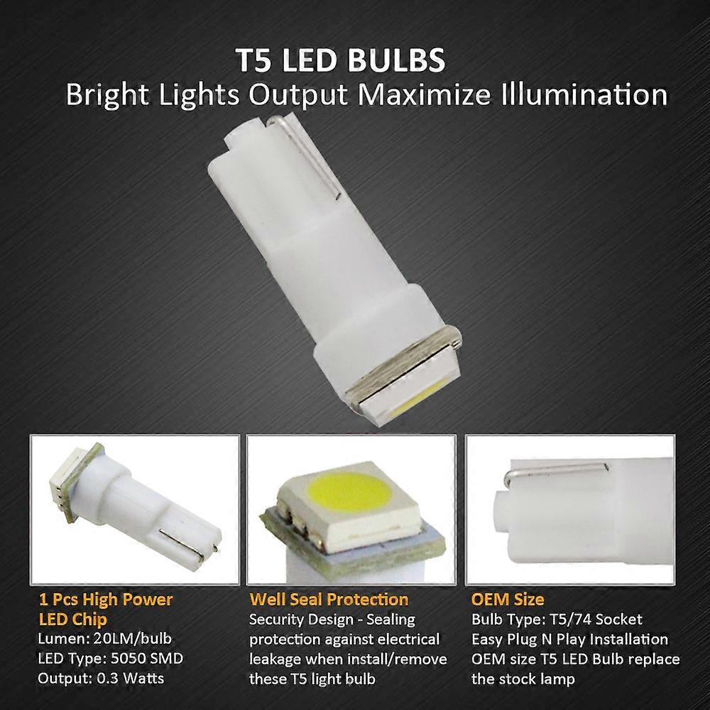 10 PCS T5 LED Bulbs Dashboard Instrument Panel Light 12V 5050 1-SMD ...