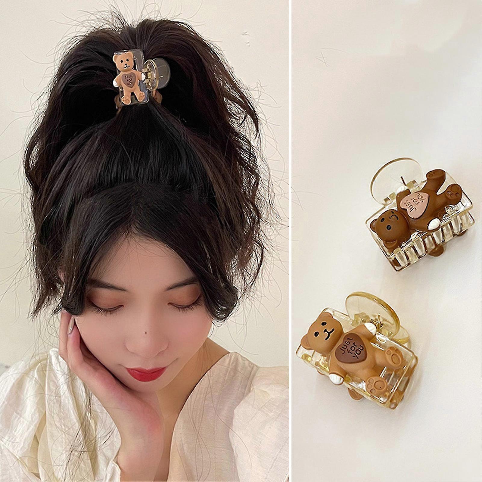 Hair Clamp Claw Type Bear Decor Small Size Lovely Ponytail Holder Fix ...
