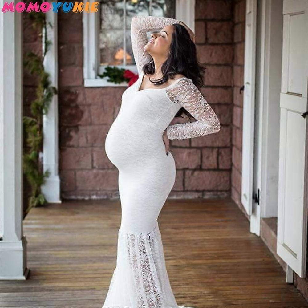 JWL-Seksi Omuzsuz Hamile Elbiseleri Fotoğraf Çekimi Fırfırlar Hamilelik ...