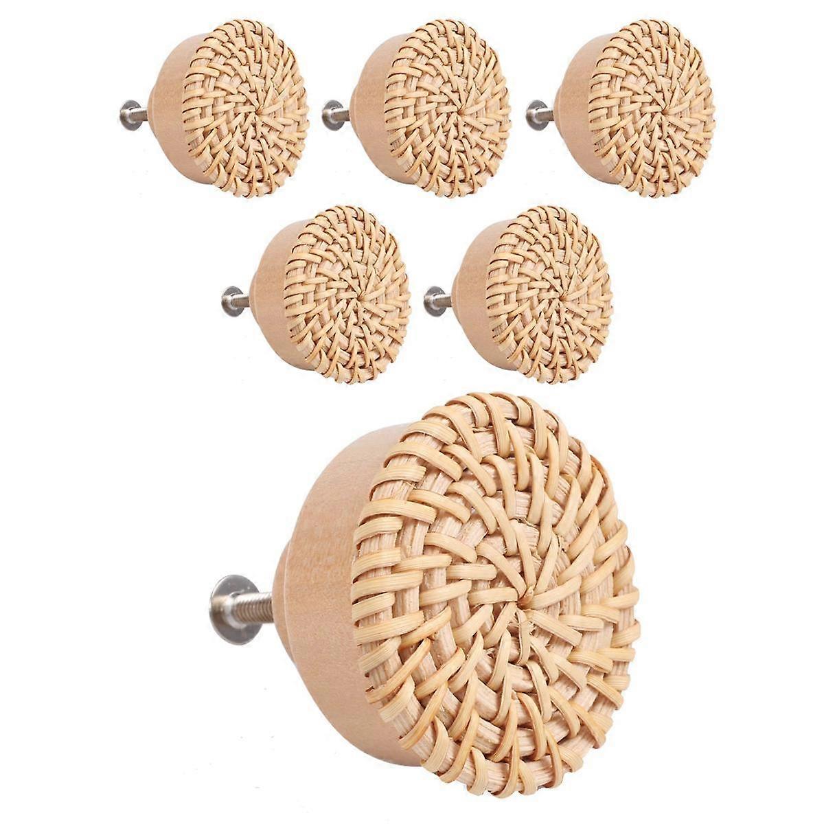 Boho Rattan Dresser Knobs Round Wooden Drawer Knobs Handmade Wicker ...
