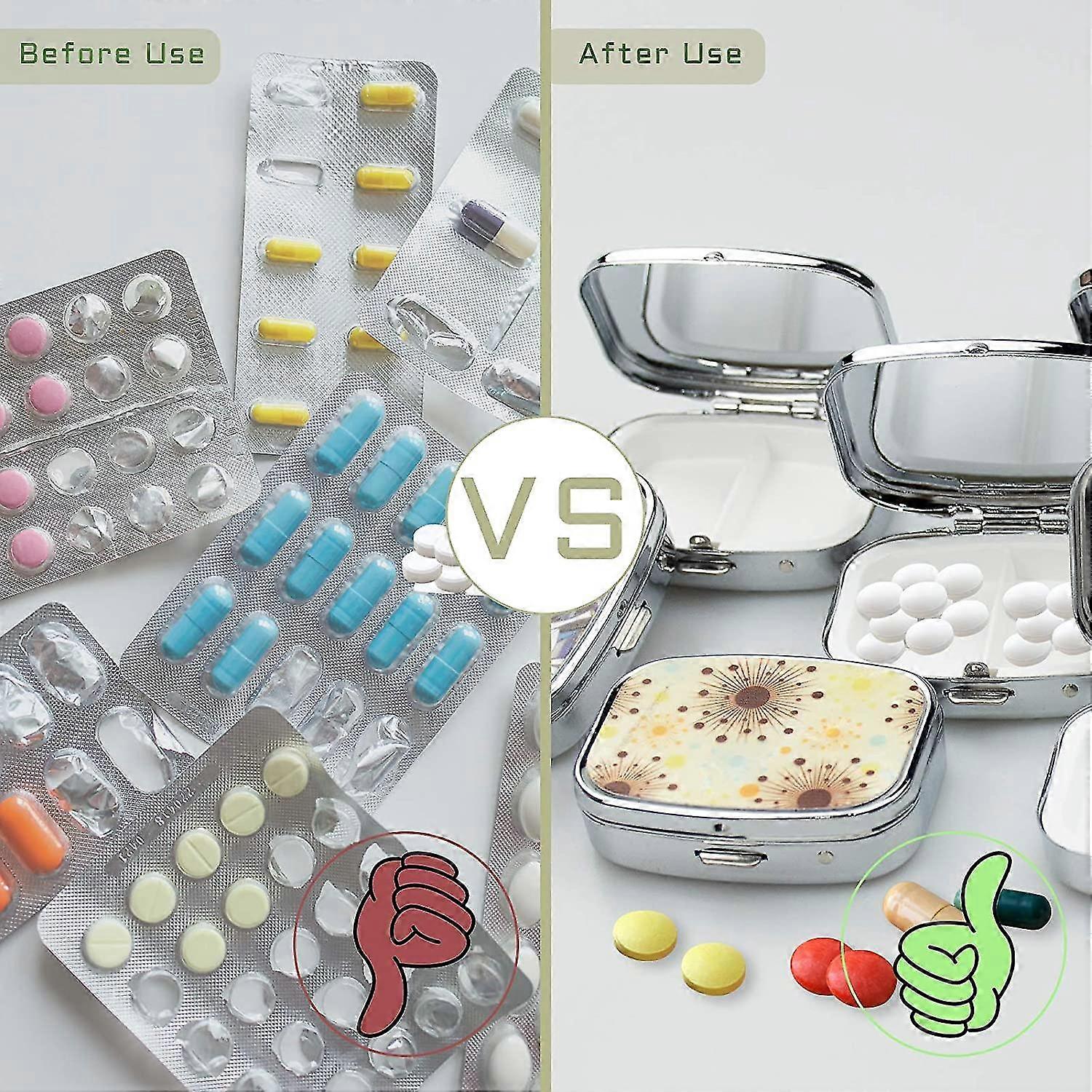 Pack Of 6 Pill Boxes, Pill Case, Pill Box, Metal With L, 2 Compartments ...