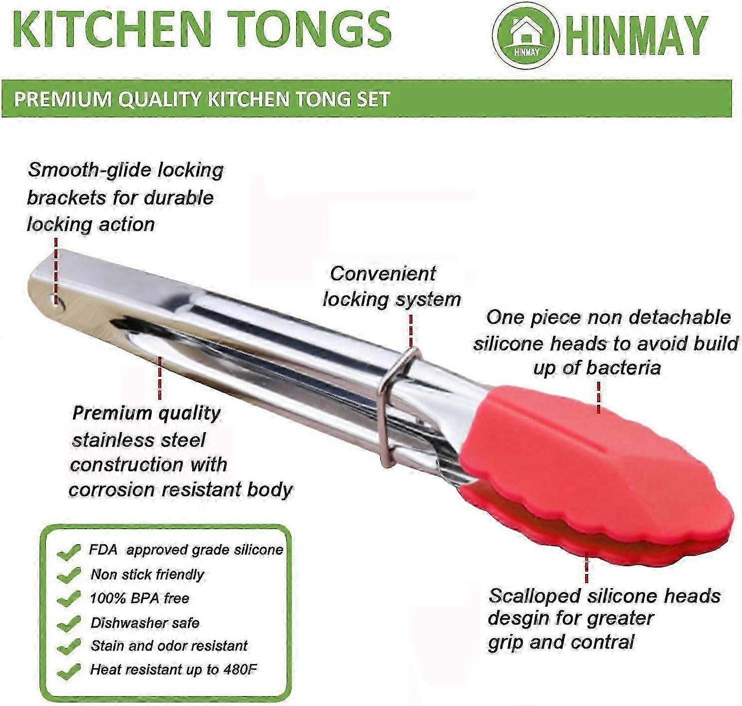 Mini Tongs with Silicone Tips 7-Inch Serving Tongs, Set of 3 (Green Red ...