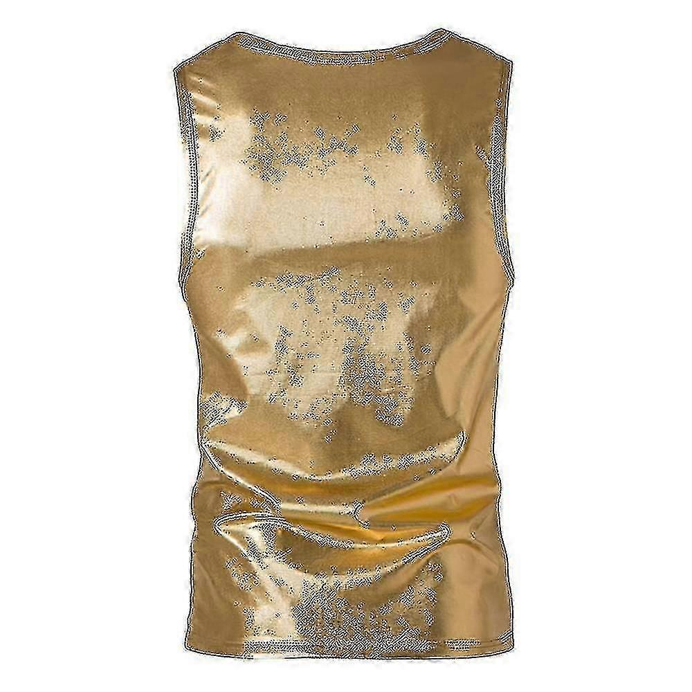 Men U-neck Sparkle Sleeveless Shiny 70s 80s Disco Party Vest Tank Tops ...