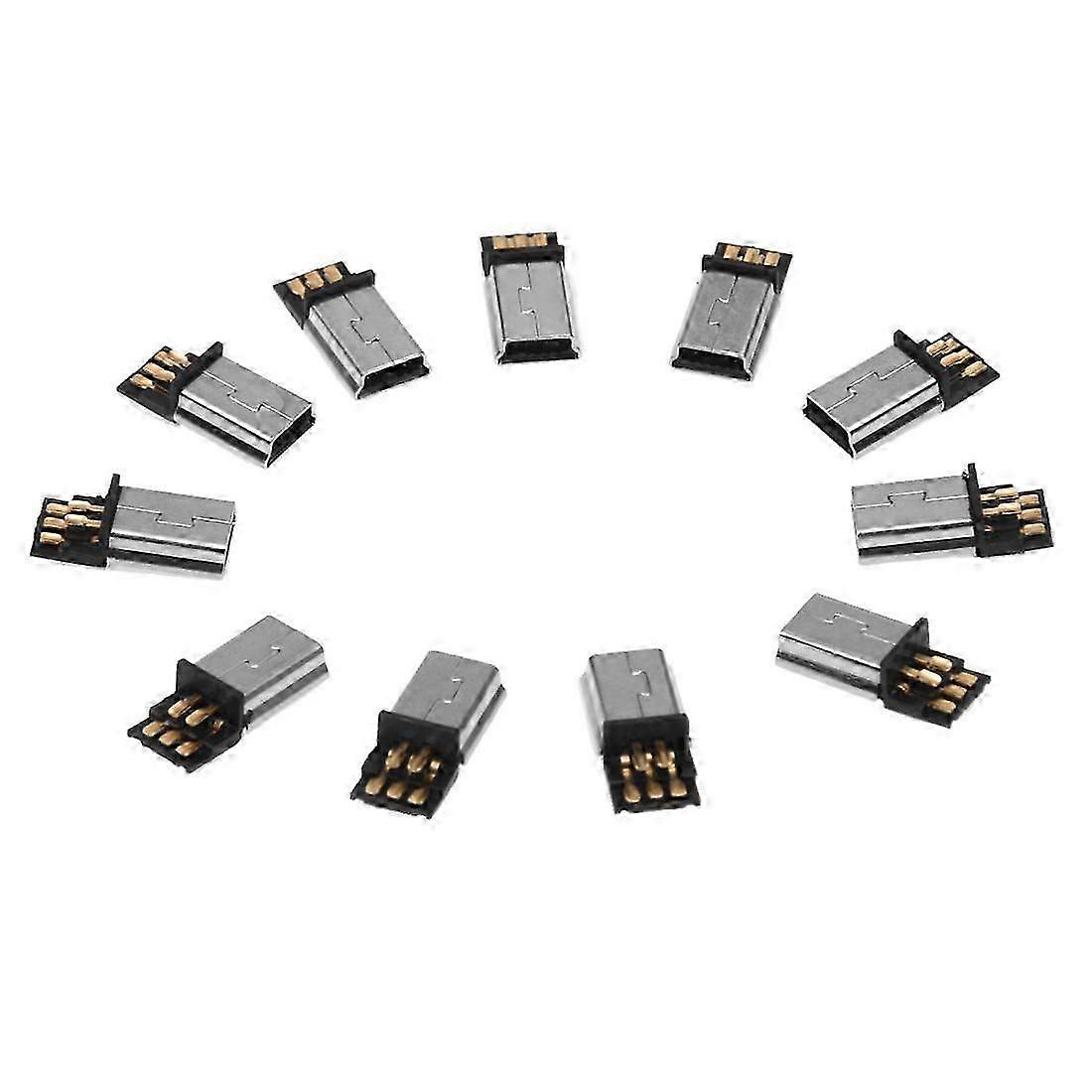 10 Pcs Mini USB 5 Pin Male Plug DIY Connector Silver Tone Dark Gray ...