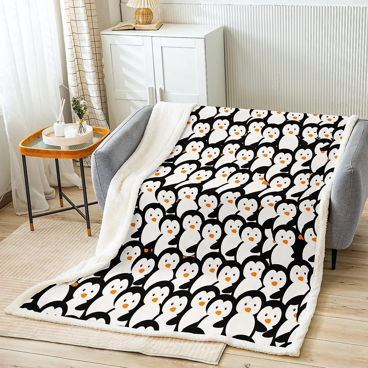 Pingvin Sherpa Filt Tecknad Pingvin Fleece Kasta Filt för barn Pojkar ...