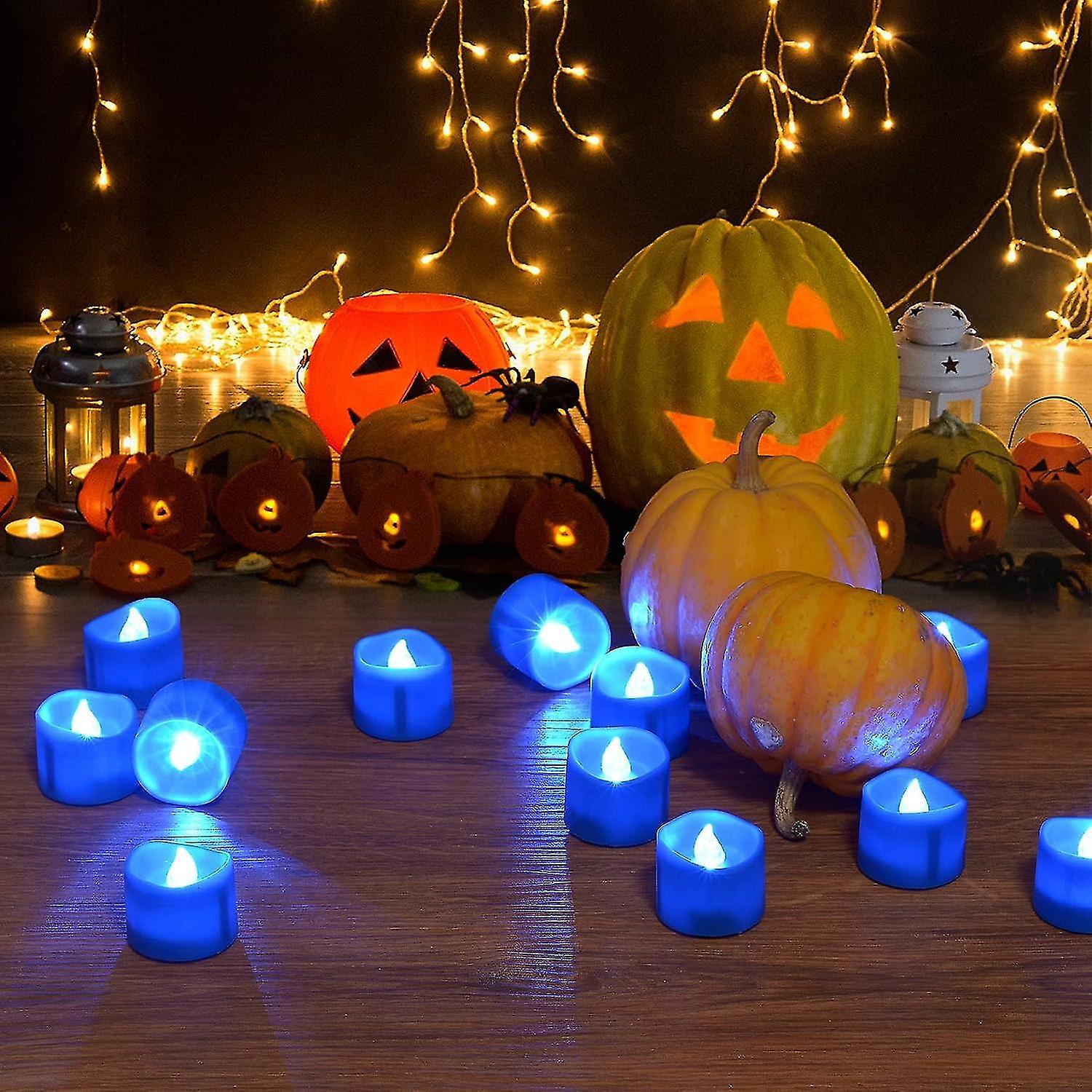 Blue Led Timer Tea Lights, Battery Operated Flameless Tealight Electric ...