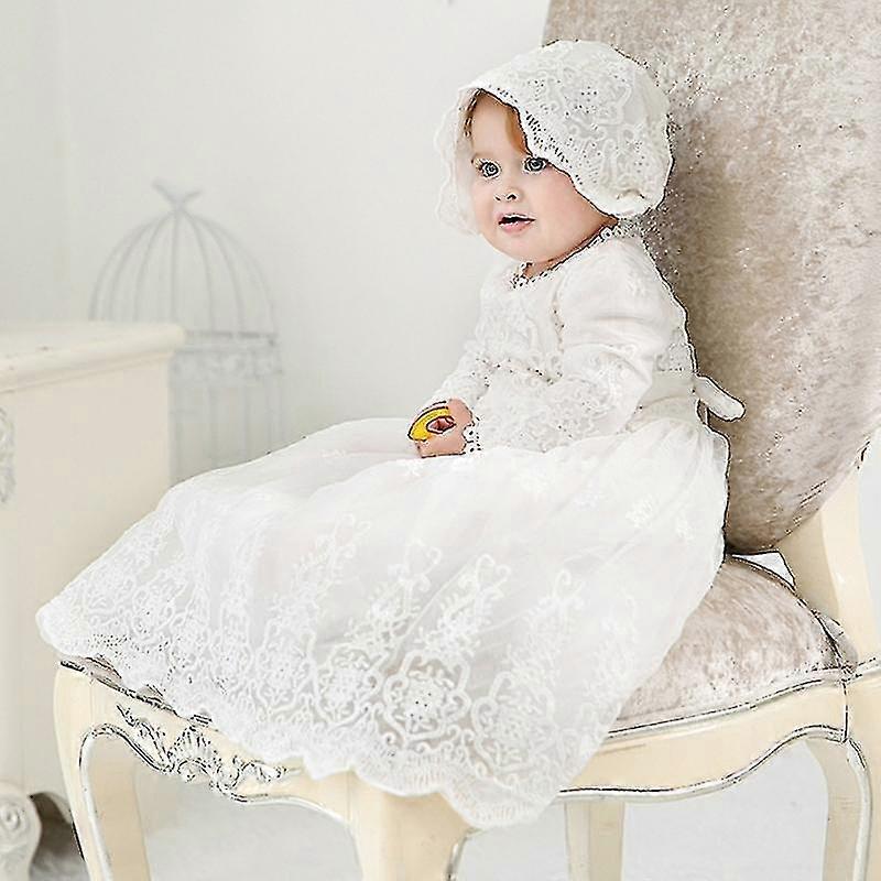 Baby Girls Baptism Dress Formal Christening Gown Dress Princess Girl Long Sleeves Lace ...