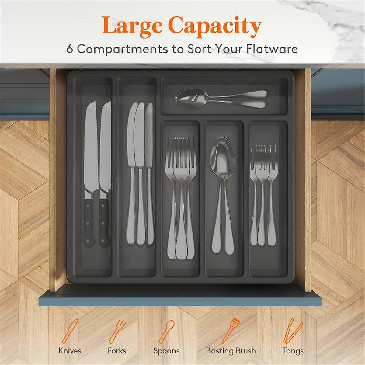 Silverware Organizer with Lid,Covered Utensil Tray for Kitchen Drawer ...