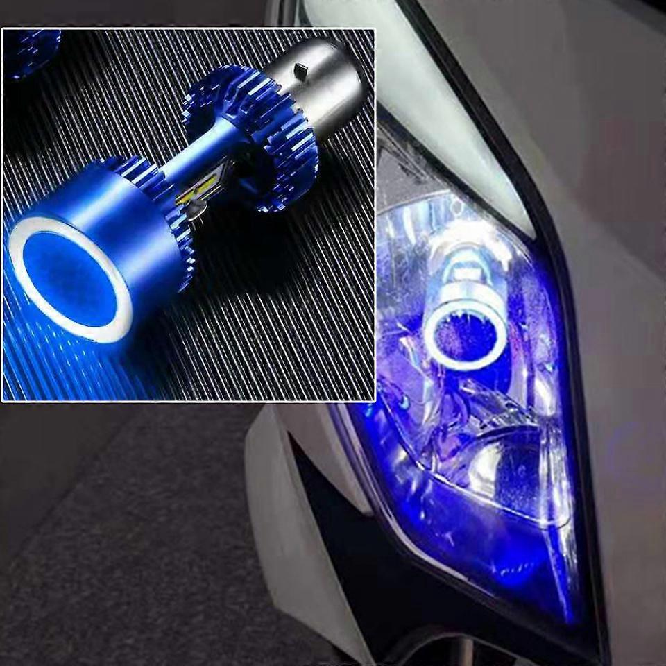 1x New Ba20d Motorcycle Headlight EMC High Low Beam Blue/Red Angle Eye ...