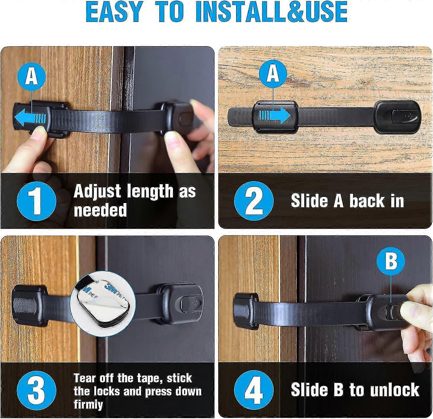 Baby Safety Locks, Set Of 5 Child Safety Closet Locks With 3m Adhesive ...