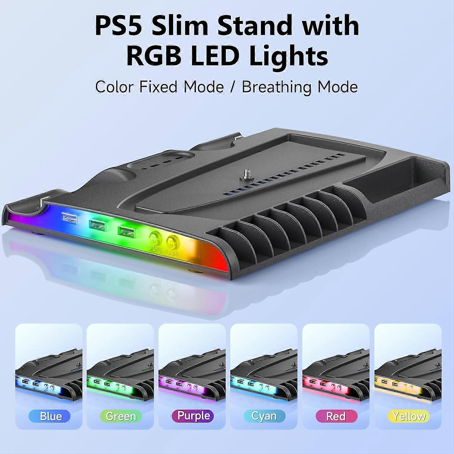 For PS5 Slim Cooling Stand, RGB Vertical Console Storage Dock With Dual ...