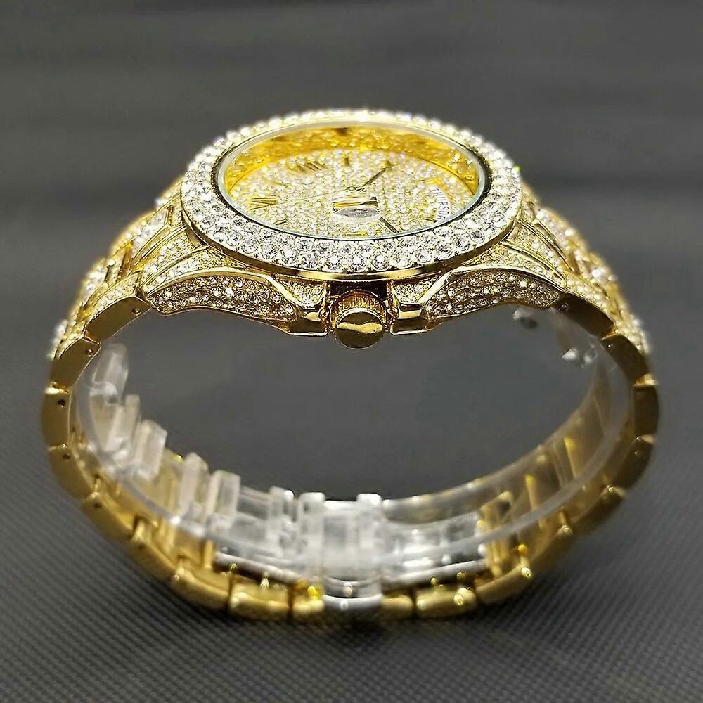 Full Iced Out Watch For Men Luxury Gold Hip Hop Diamond Quartz Mens ...