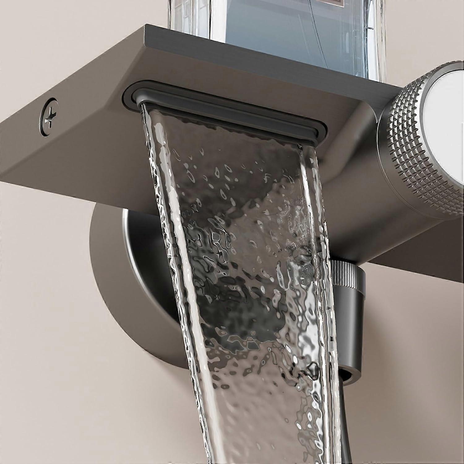 Waterfall Bathtub Faucets With Shower Gray Wall-Mounted Bath Faucet ...