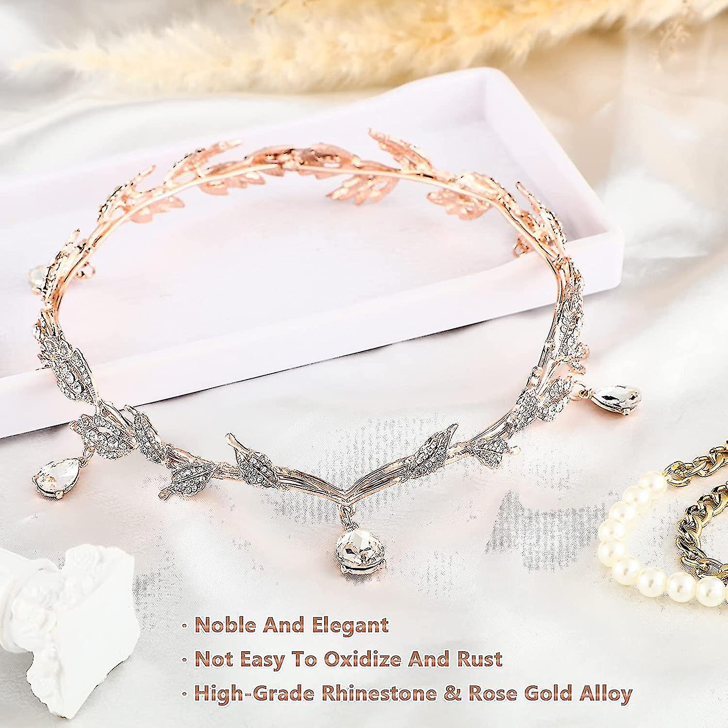 Rhinestone Leaf Wedding Tiara Crown Headband Cosplay Fairy Pixie Elf Ears For Brides Pageants ...