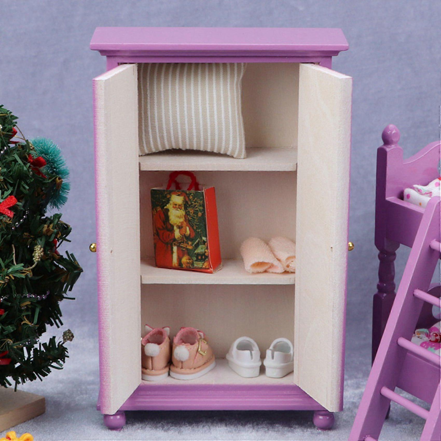 1:12 Bedroom Purple Wardrobe Cabinet Simulation Miniature Wardrobe for ...
