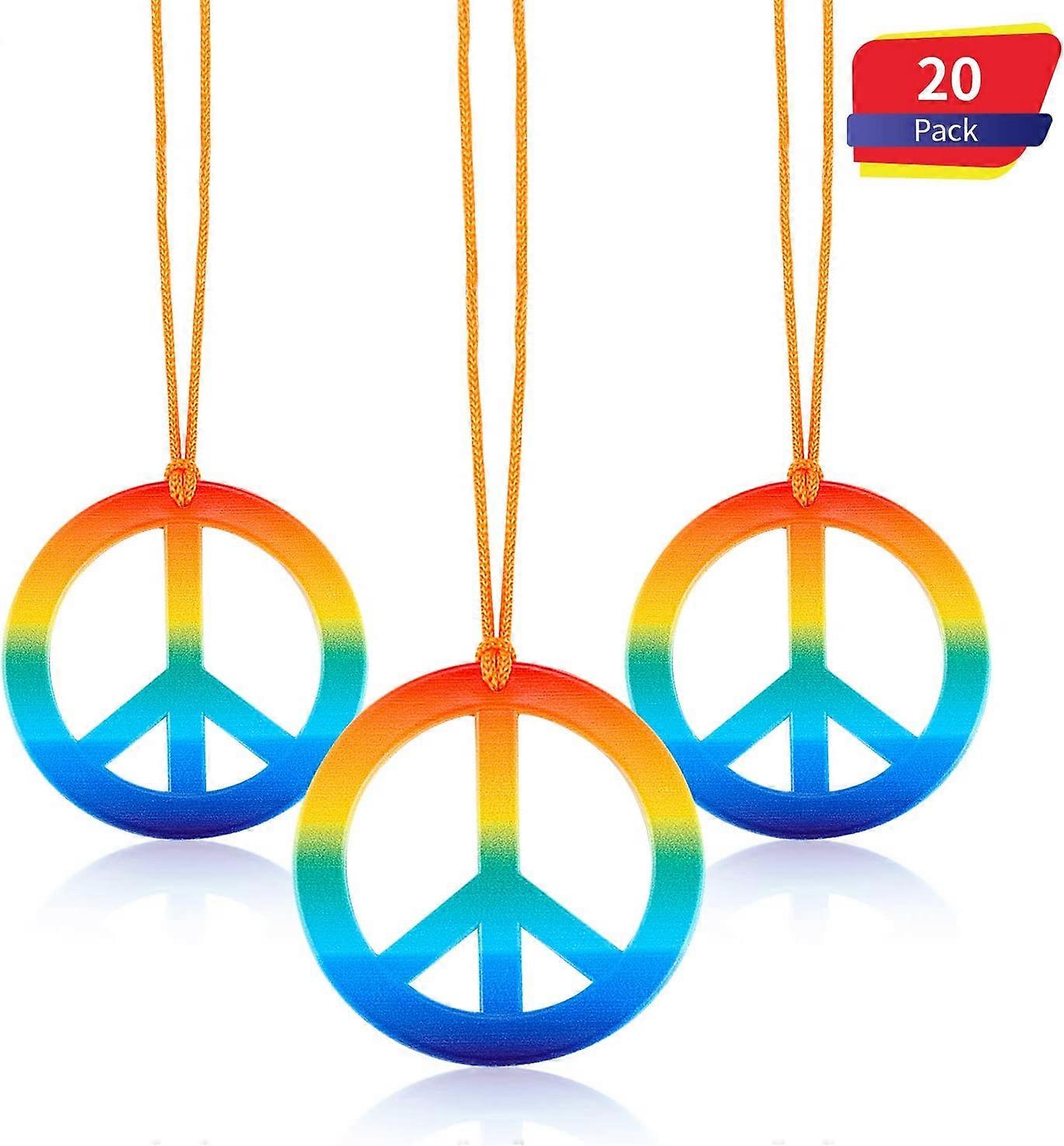 PIAO 20 Pieces Rainbow Peace Sign Pedants Necklaces Set 60s 70s Hippie ...