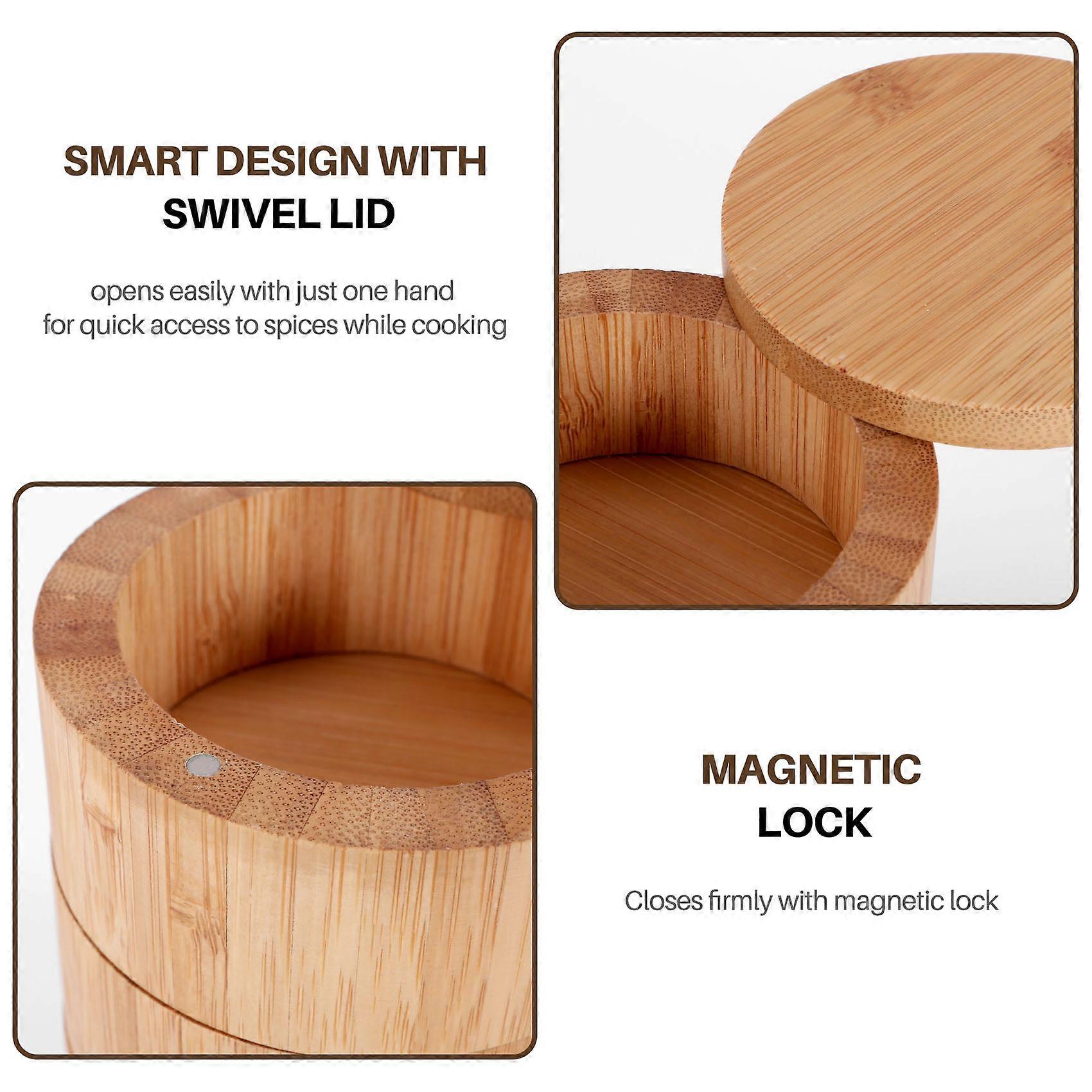 Bamboo Triple Salt Box,Wood Box,3-Tier Round Bamboo Box for Salt or ...