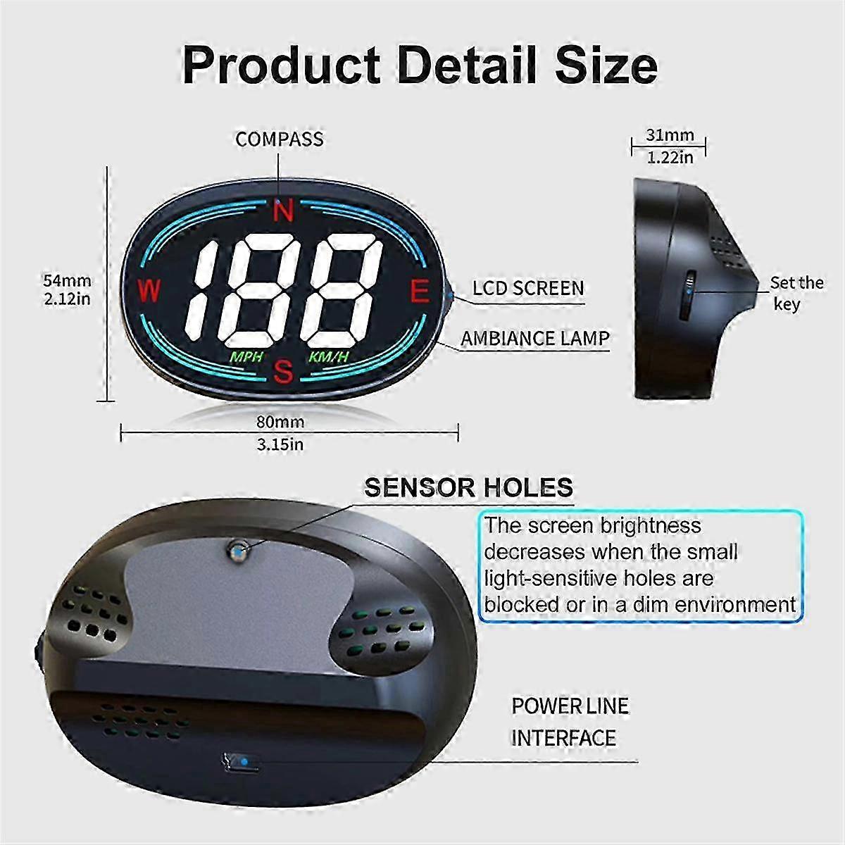 HUD GPS Speedometer Universal Car Heads-Up Display 2.7inch Speed Meter ...