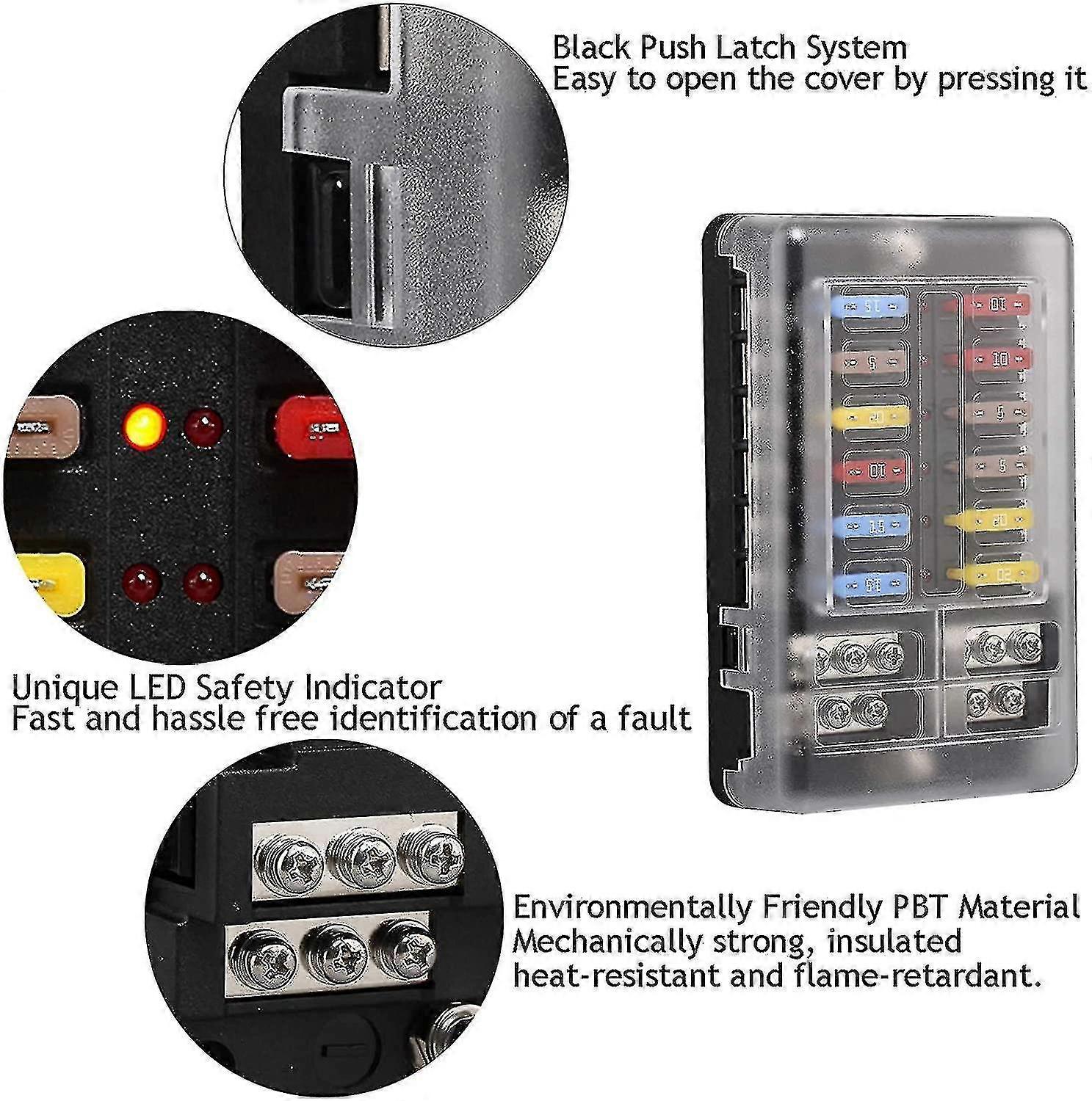 12v Marine Fuse Block: 12 Way Blade Fuse Panel With Ground & 12 Volt ...
