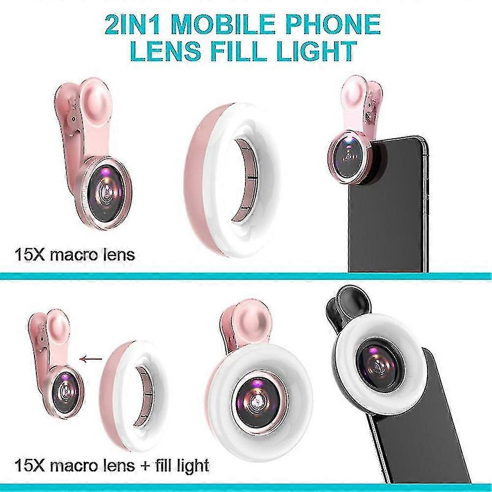 Portable Mobile Phone Fill Light 15x Macro Lens Selfie Flash Light Clip ...
