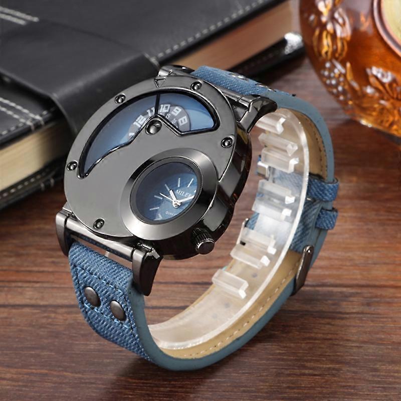 MILER Large Dial Dual Movement Canvas Band Men Watch Black | Fruugo UK