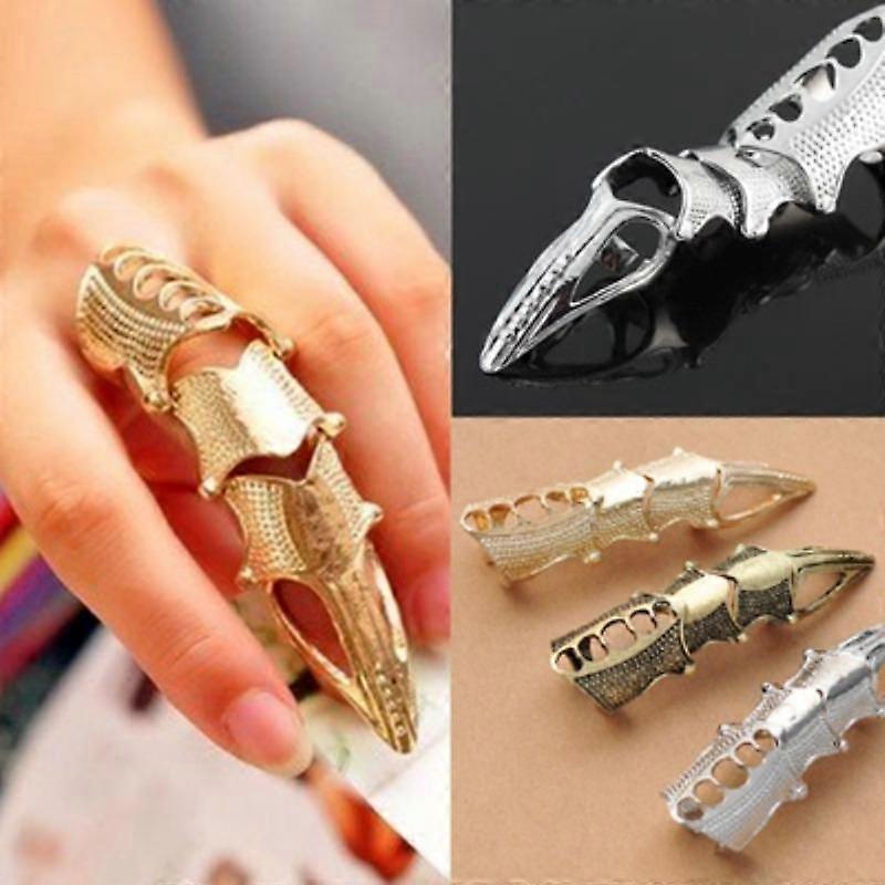 Gothic Punk Ring Rock Scroll Joint Armor Knuckle Metal Full Finger Claw ...