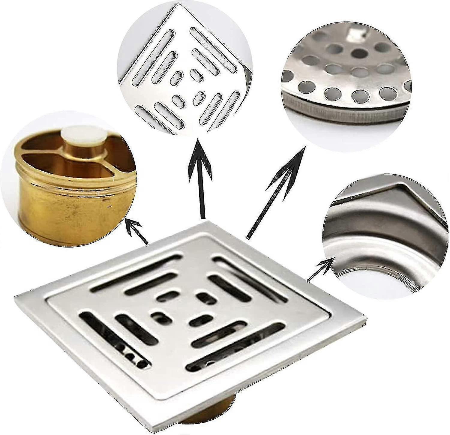 För 2024 1 st Golvbrunn 100x100 Inox Golvbrunn 100mm Golvavlopp för badrum Silver Tjock ...