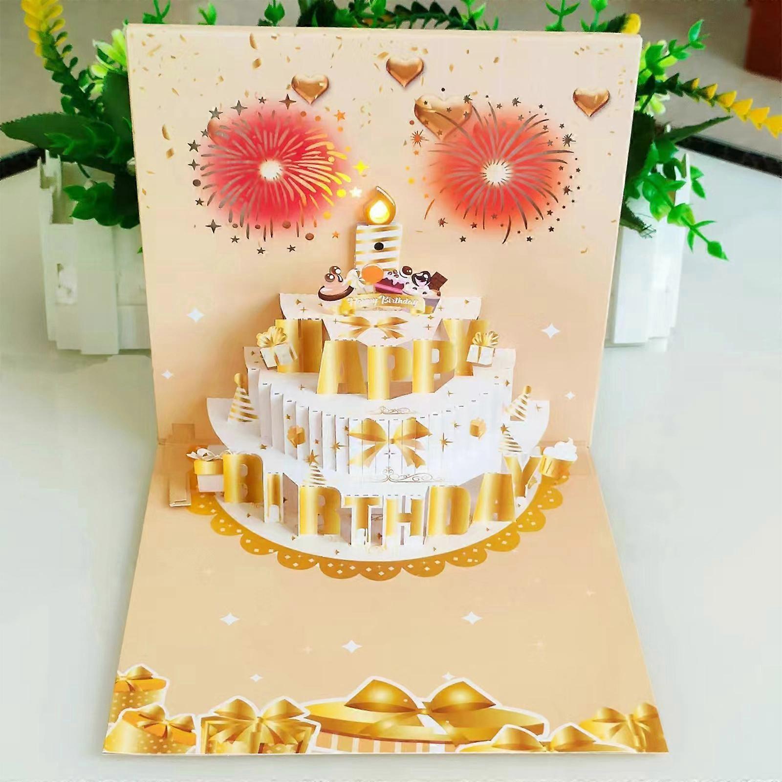 Birthday Cards 3D Cake Greeting Card Light and Sound Birthday Greeting ...