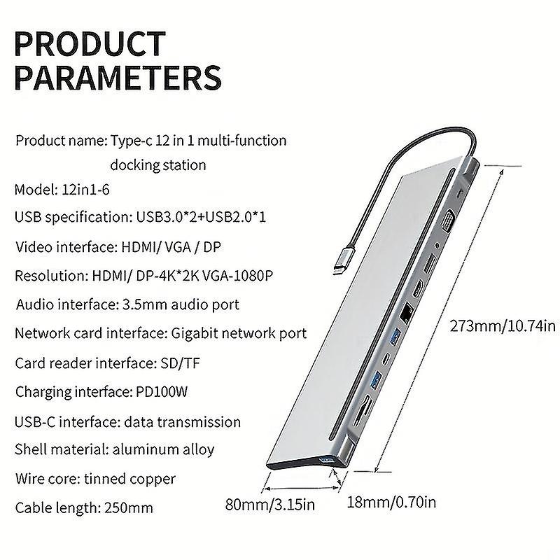 USB C docking station, 12 in 1 triple display USB C hub with multiple interface adaptation ...