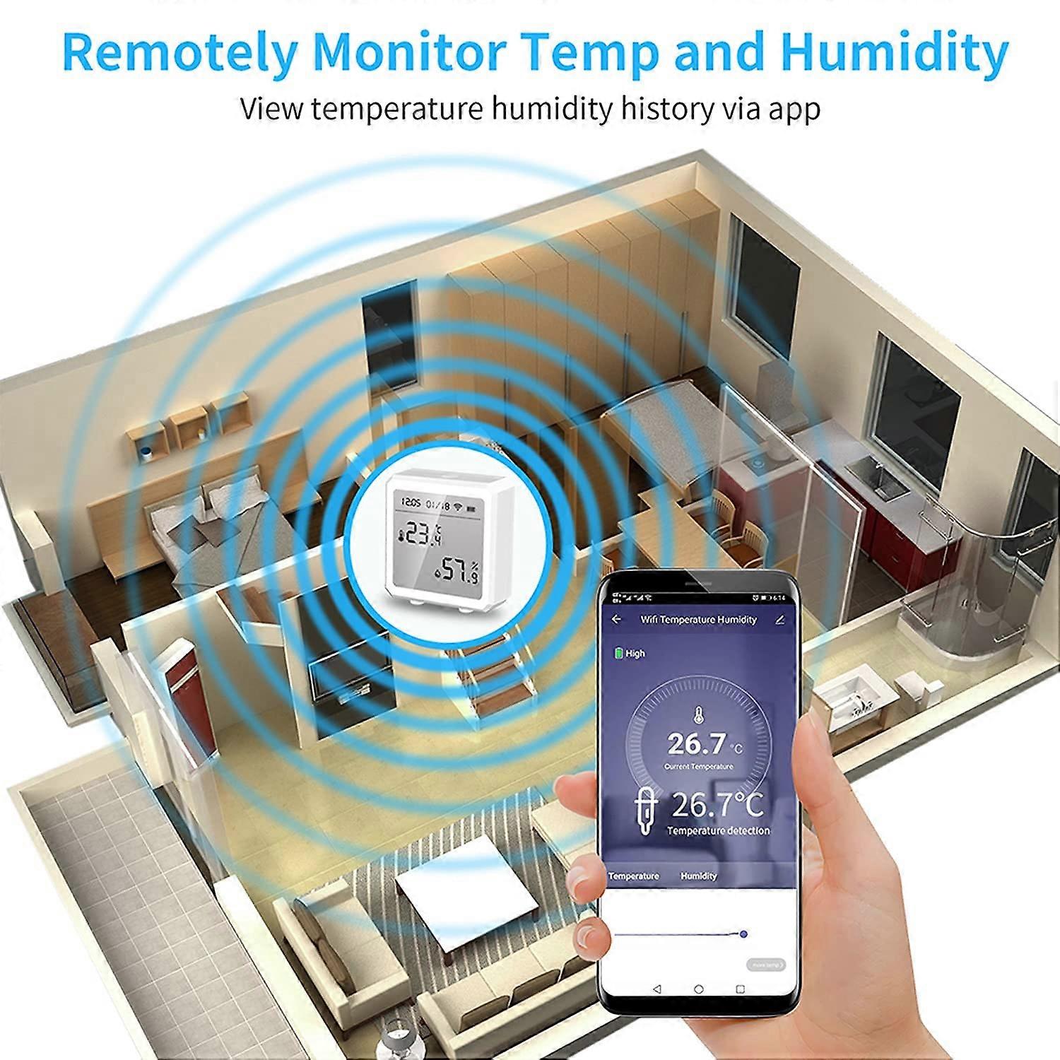 Smart WiFi temperature and humidity sensor, with LCD display (not ...