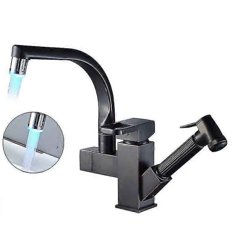 Exquisite Brushed Nickel Kitchen Faucet Led Light Spout Pull Out ...