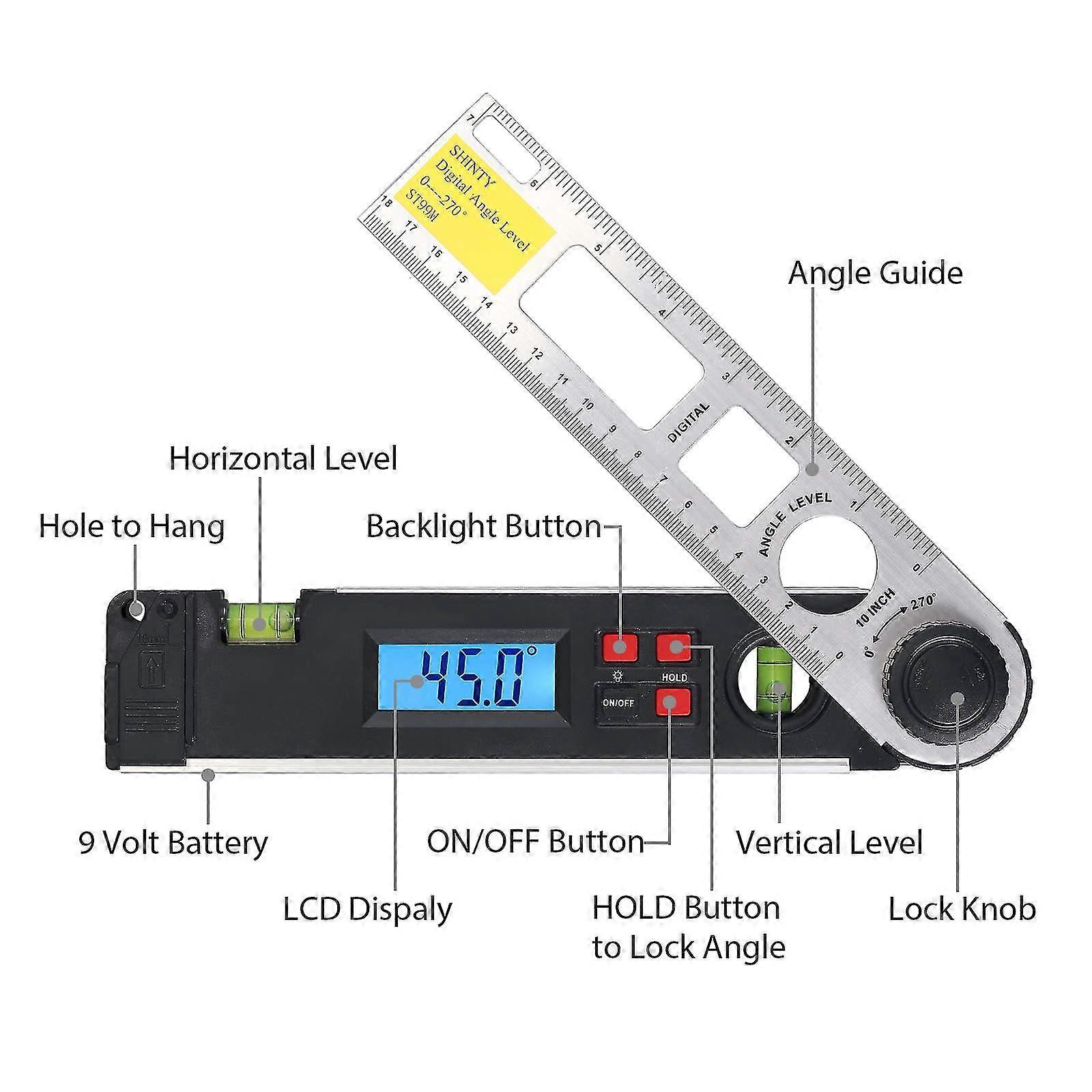 10inch Digital Angle Protractor With Lcd Display 180mm Ruler, 0-270 ...