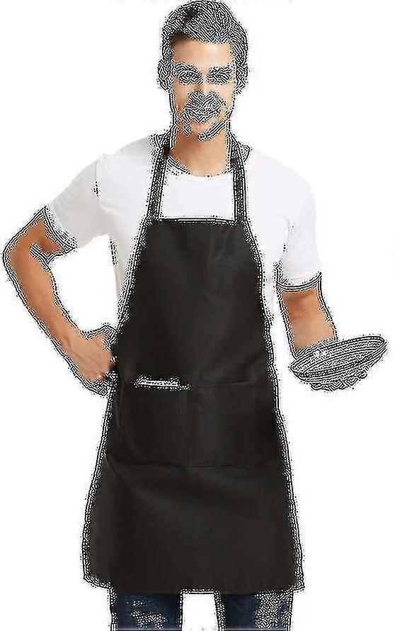 12 Pack Plain Bib Aprons With 2 Pockets - Black Unisex Commercial Apron ...