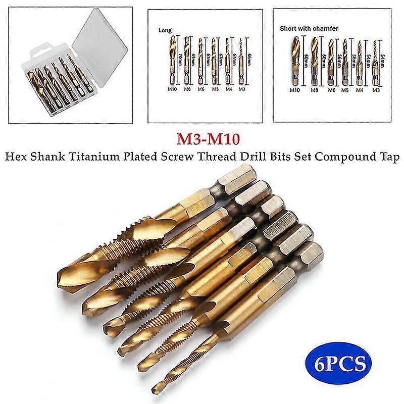 Thread Bits Kit 6 Pack High Speed Steel Combination Drill Tap Bit Set ...