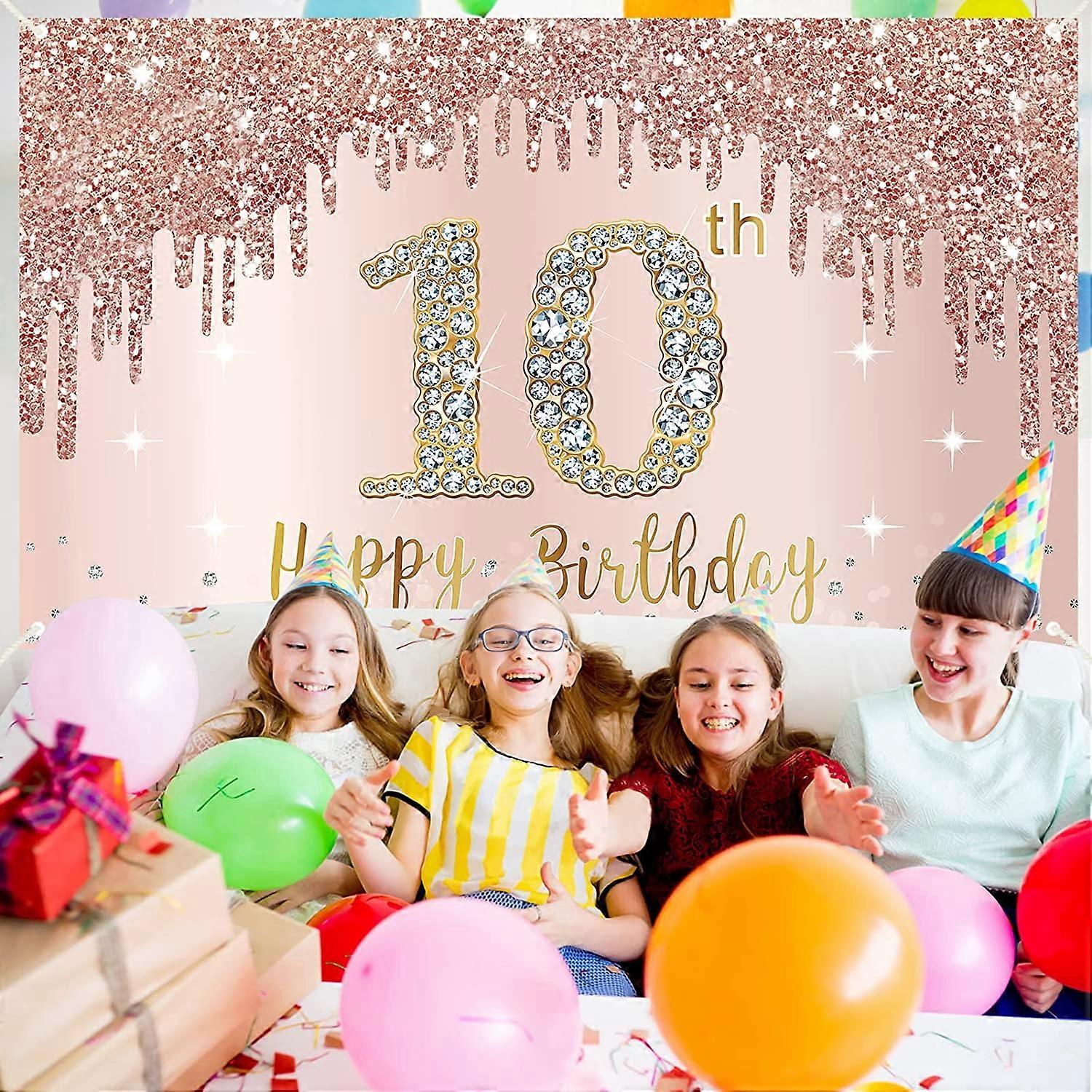 Happy 10th Birthday Banner Backdrop Decorations for Girls, Rose Gold 10 ...
