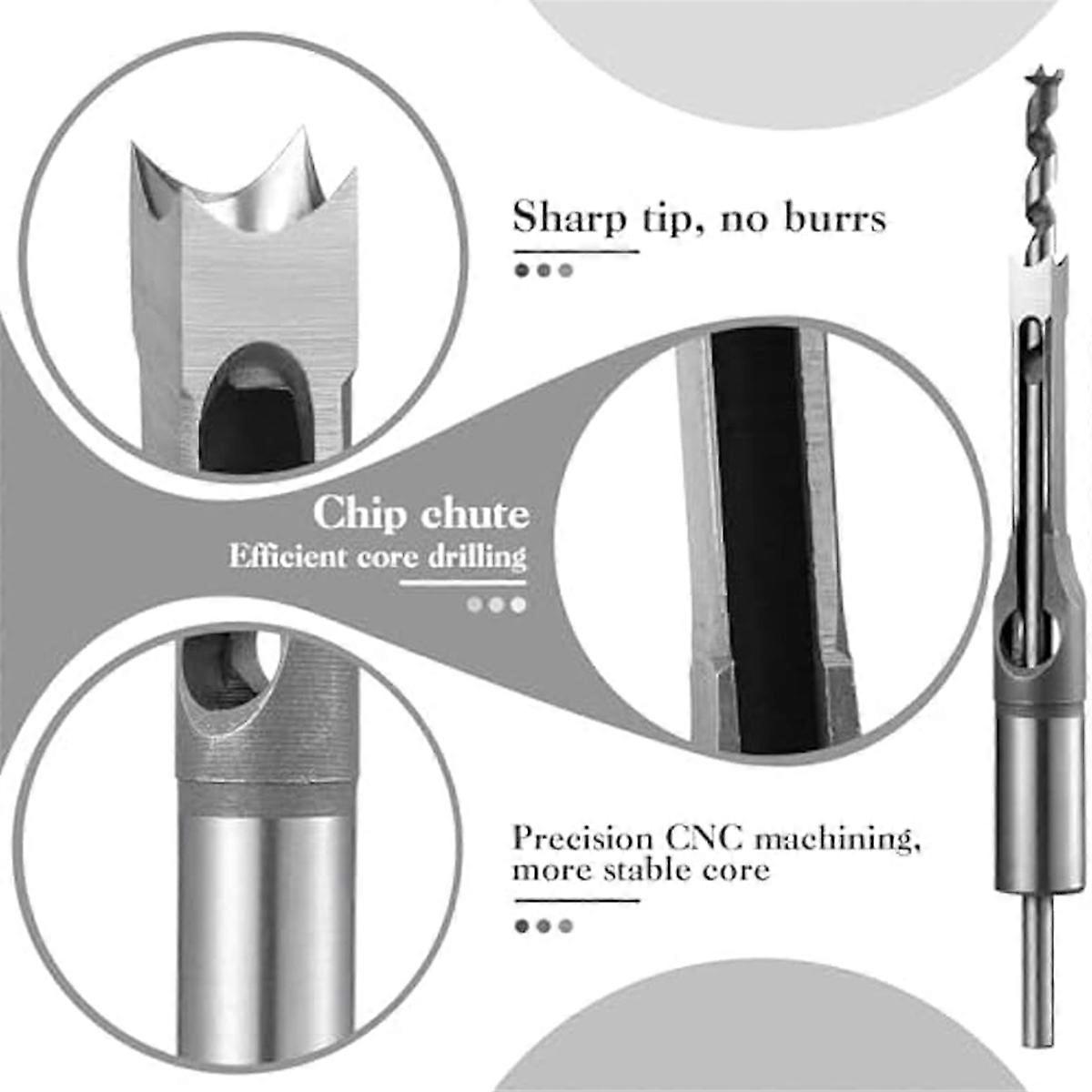 Square Hole Drill Bit Adapter and 4 Drill Bits for Drill Press Hollow ...
