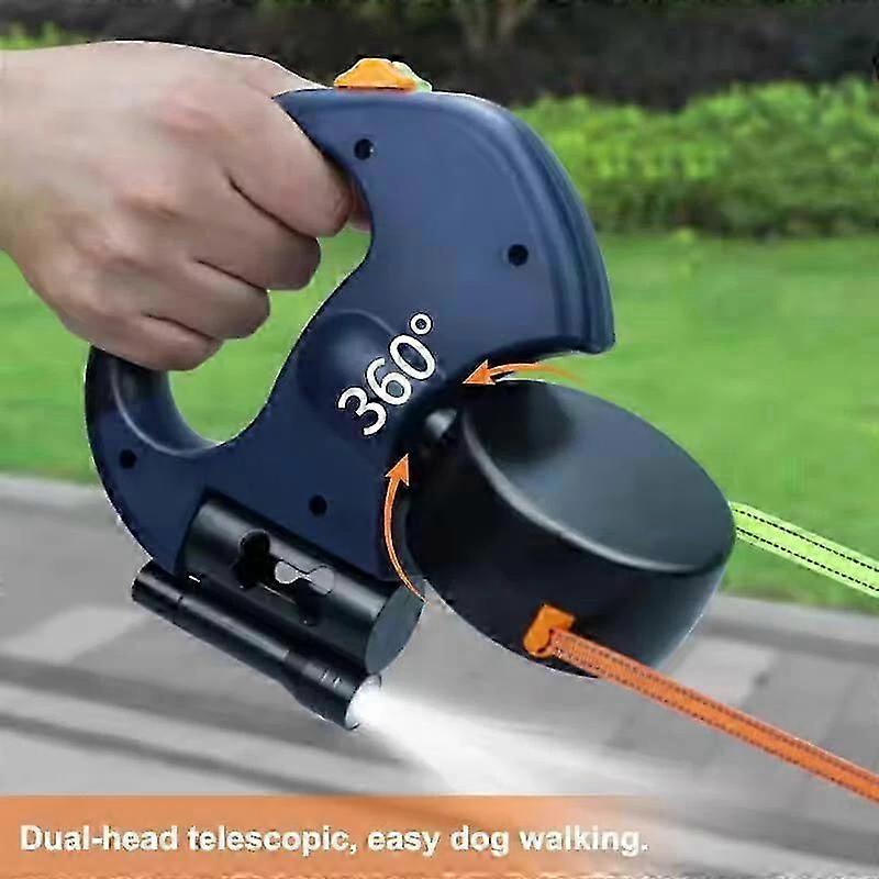 360 swivel double dog leash with retractable mechanism and LED light ...