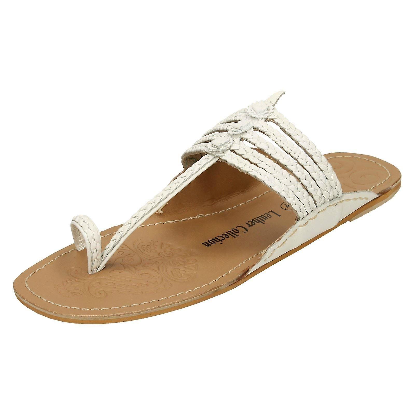 Ladies Leather Collection Flat Toeloop Braided Sandals F00077