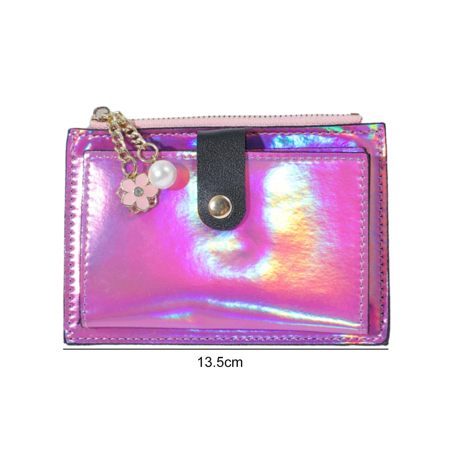 Women Wallet Faux Pearl Flower Charm Iridescent Portable Bi-fold Multi ...