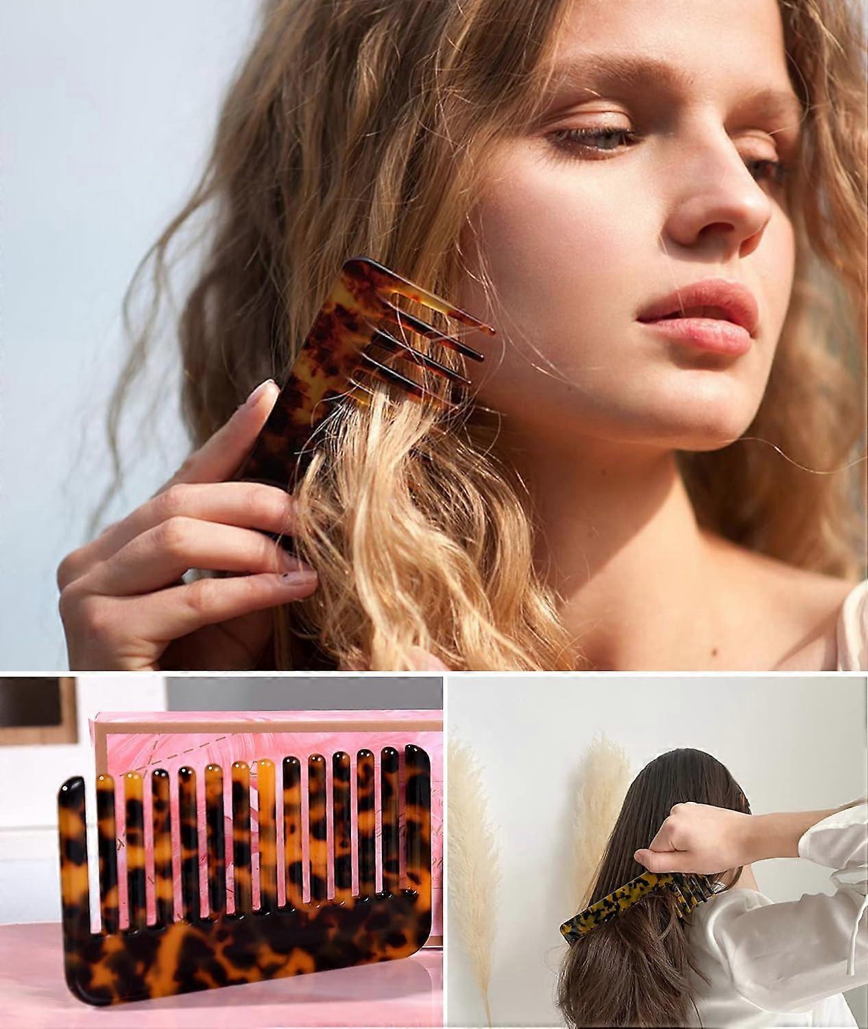 SBSG Small Travel Purse Hair Detangling Comb Tortoise Comb Wide Tooth Pocket Comb For Thick ...