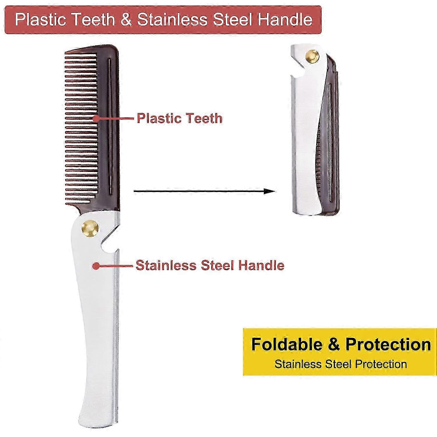 Stainless Steel Folding Comb, Pocket Comb for Men and Women, Black ...