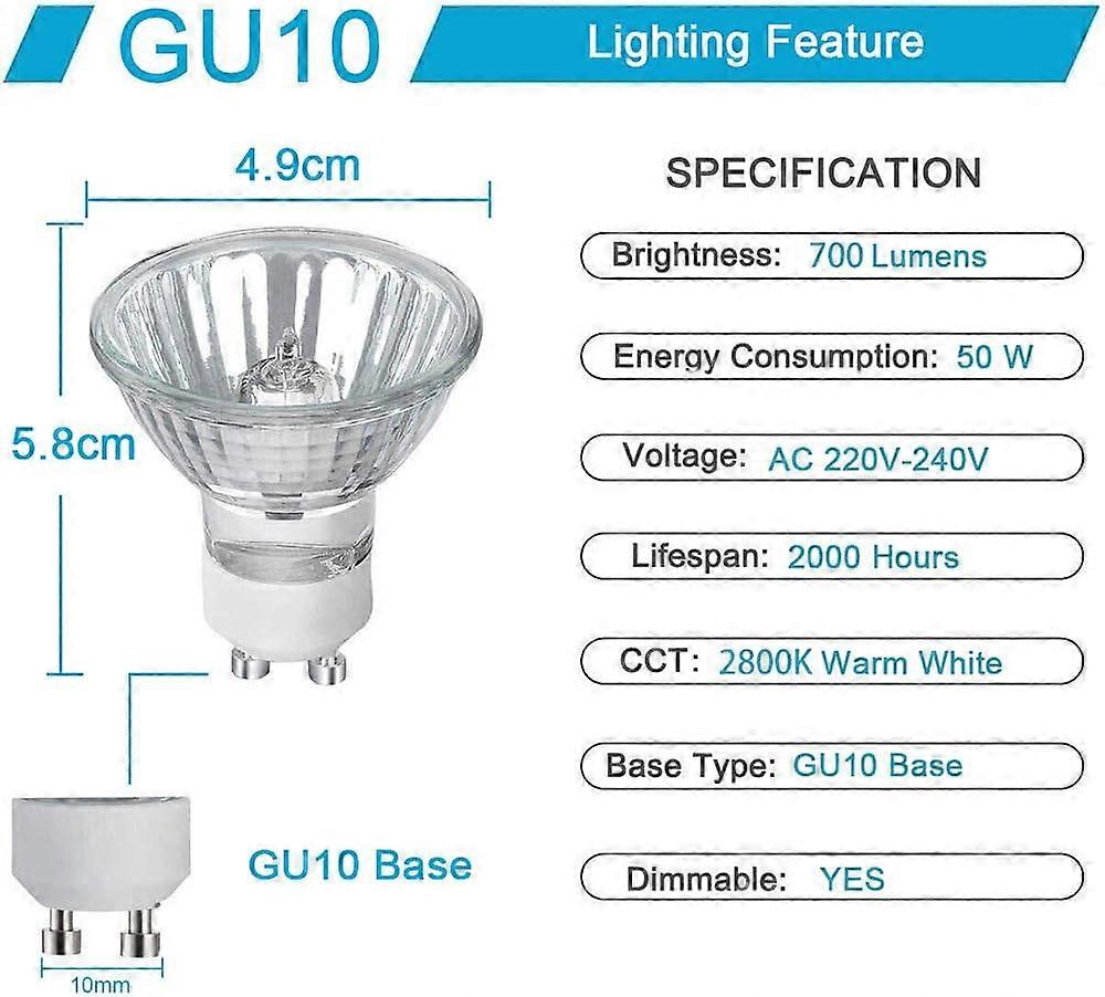 GU10 50W Halogen Bulb, 8 Pack GU10 Halogen Spotlight, 220V, 2800K Warm ...