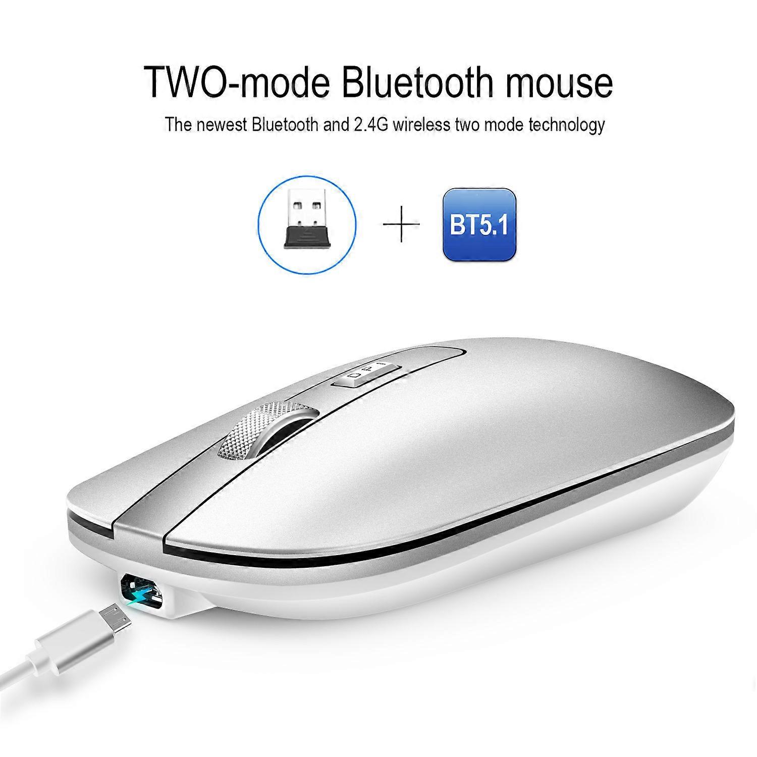 Bluetooth 5.1 Rechargeable Wireless Mouse, Metal Wheel Mute 2.4G Mouse ...