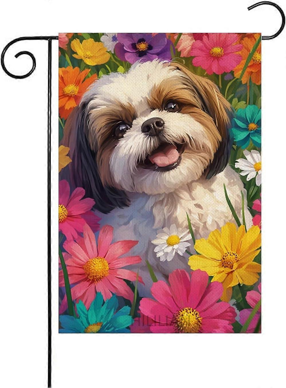 Shih Tzu Garden Flag Spring Summer Colorful Daisy Garden Flag dog 12x18 ...