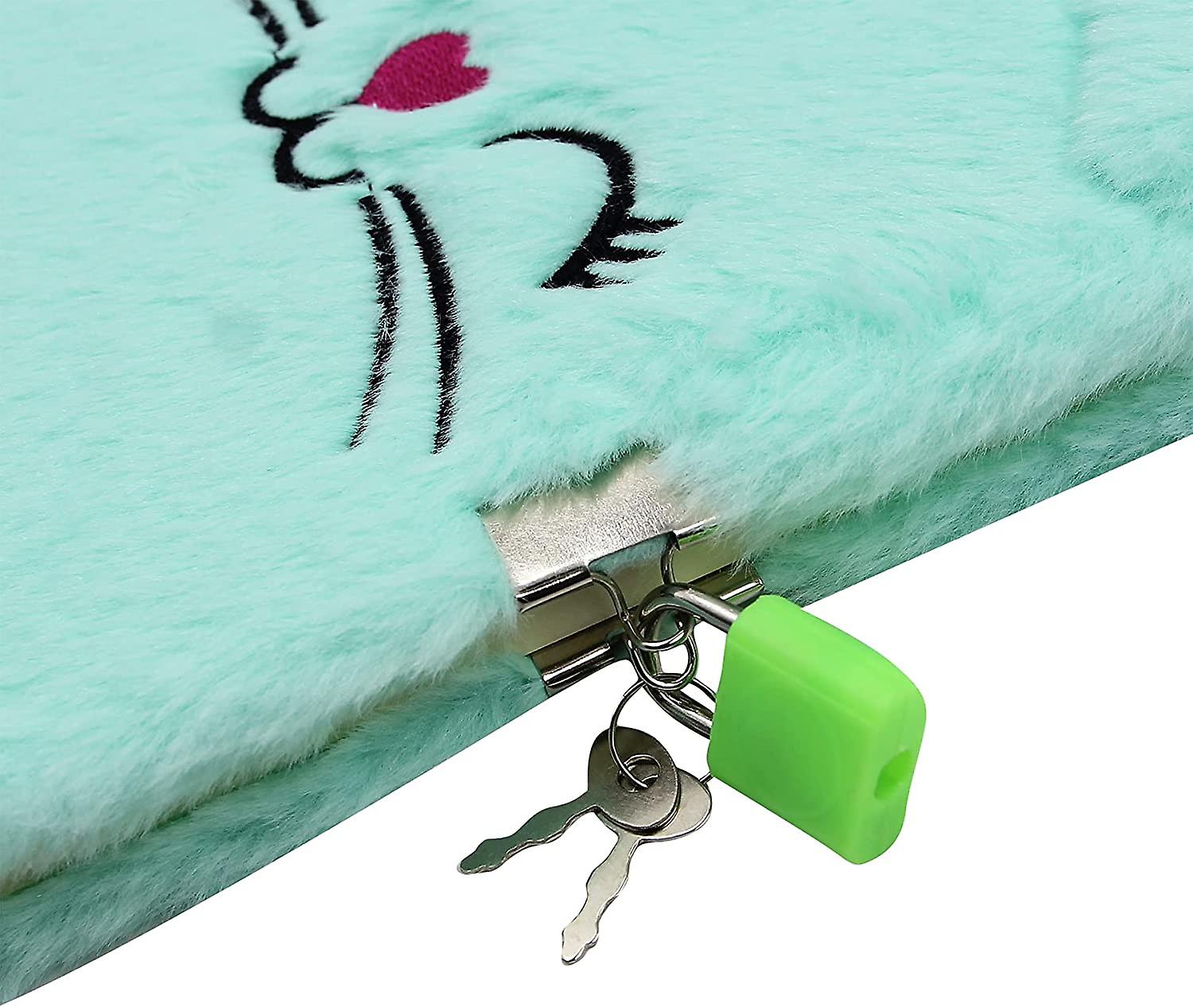 Fuzzy Plush Notebook with Lock and Keys Journal Cute Rainbow Puppy Dog ...